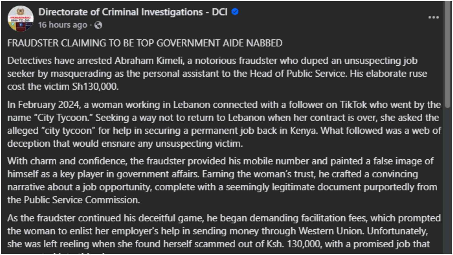 Scammer posing as top state aide arrested after duping Eldoret woman Sh130,000 - TNX Africa