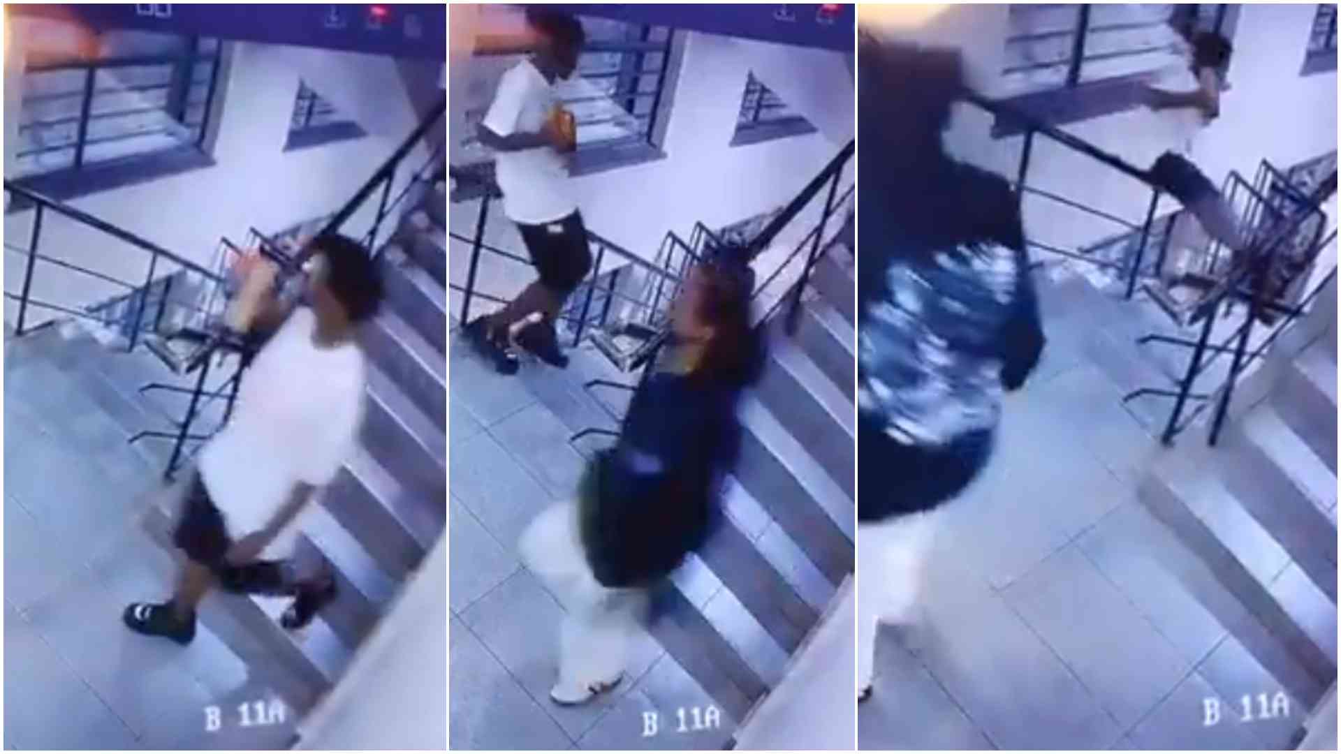 CCTV shows man fatally fall after playfully sliding on stair rails in ...