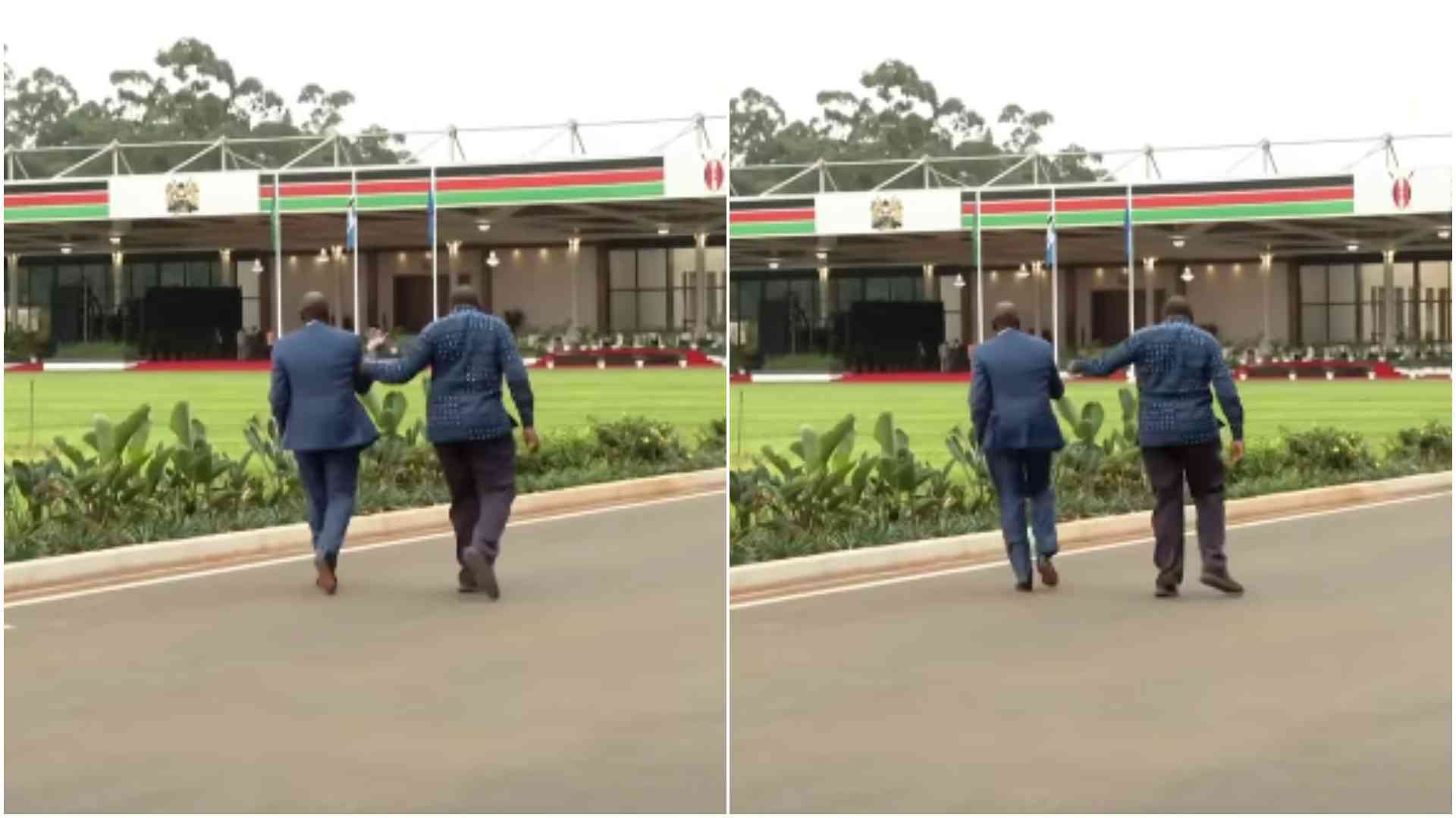 Uhuru Kenyatta playfully pushes President Ruto during tour of renovated State House - TNX Africa